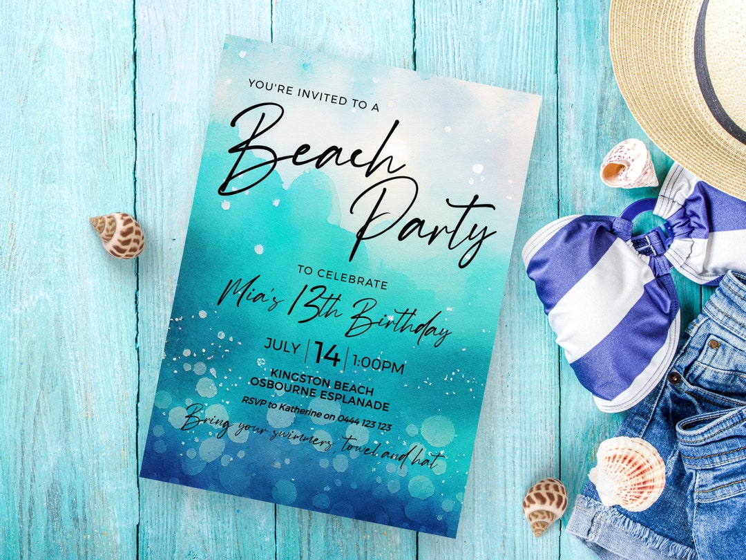 Beach Party 13th Birthday Invitation | INSTANT DOWNLOAD | Teen Girl Boy ...