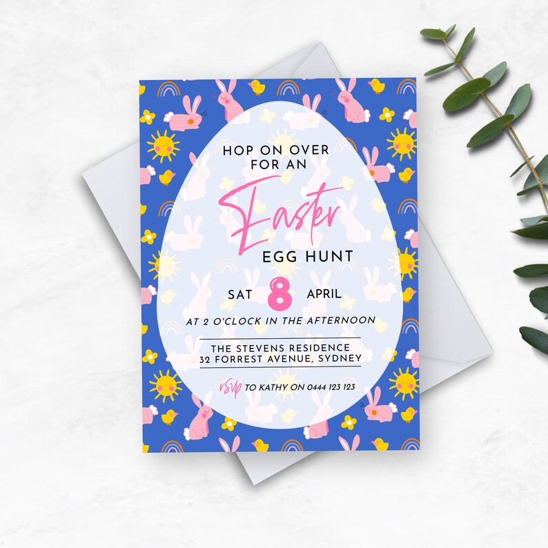 Easter Egg Hunt Invitation INSTANT DOWNLOAD Easter Bunny Invite, Hop ...