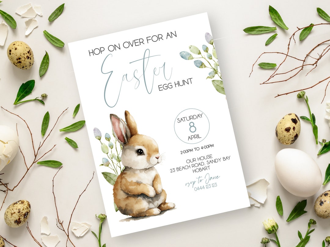 Easter Egg Hunt Invitation INSTANT DOWNLOAD Easter Bunny Invite, Hop ...