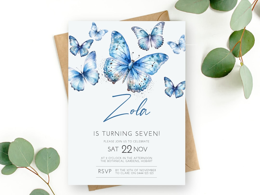 Butterfly 7th Birthday Invitation | DIGITAL DOWNLOAD | Girls Seventh ...