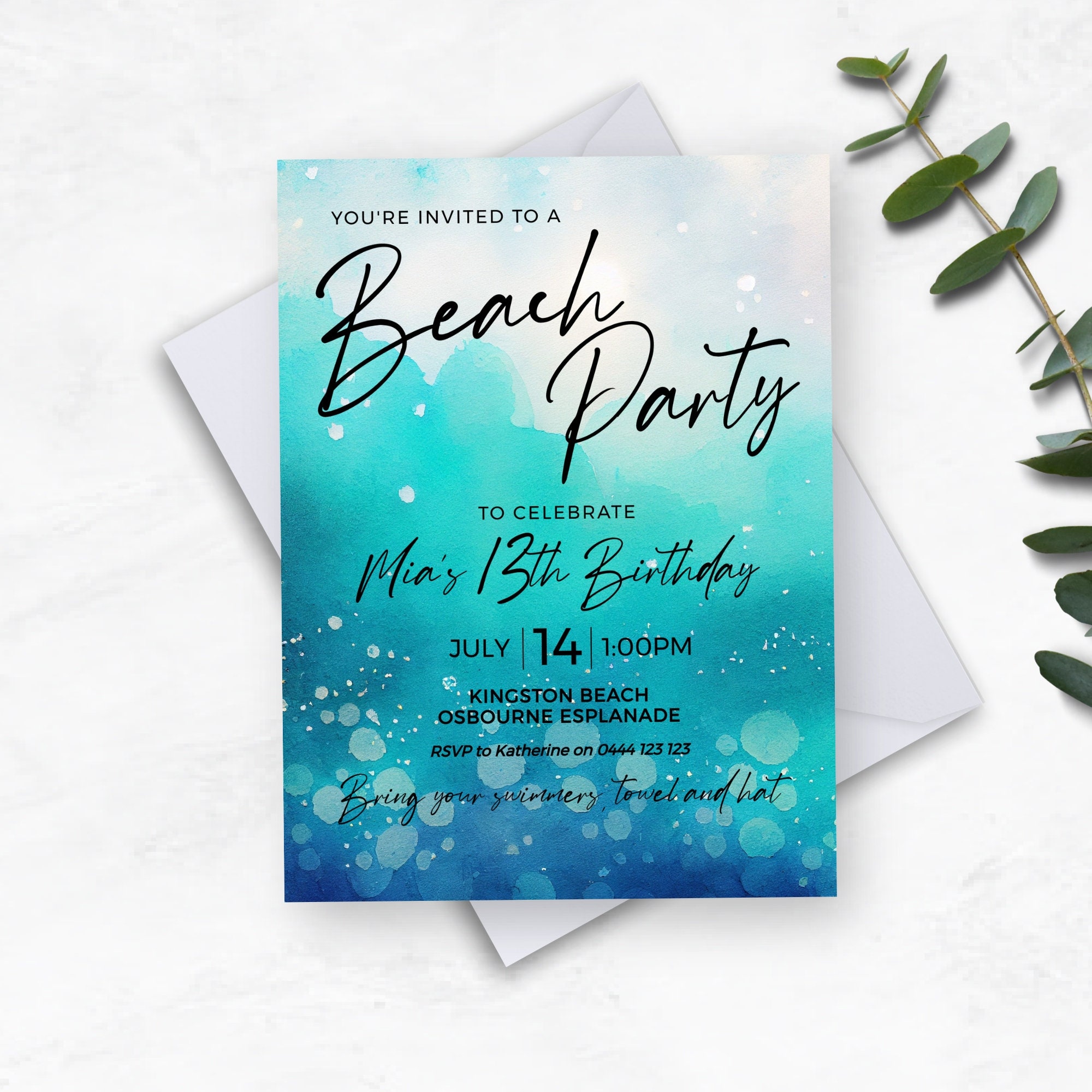 Beach Party 13th Birthday Invitation | INSTANT DOWNLOAD | Teen Girl Boy ...