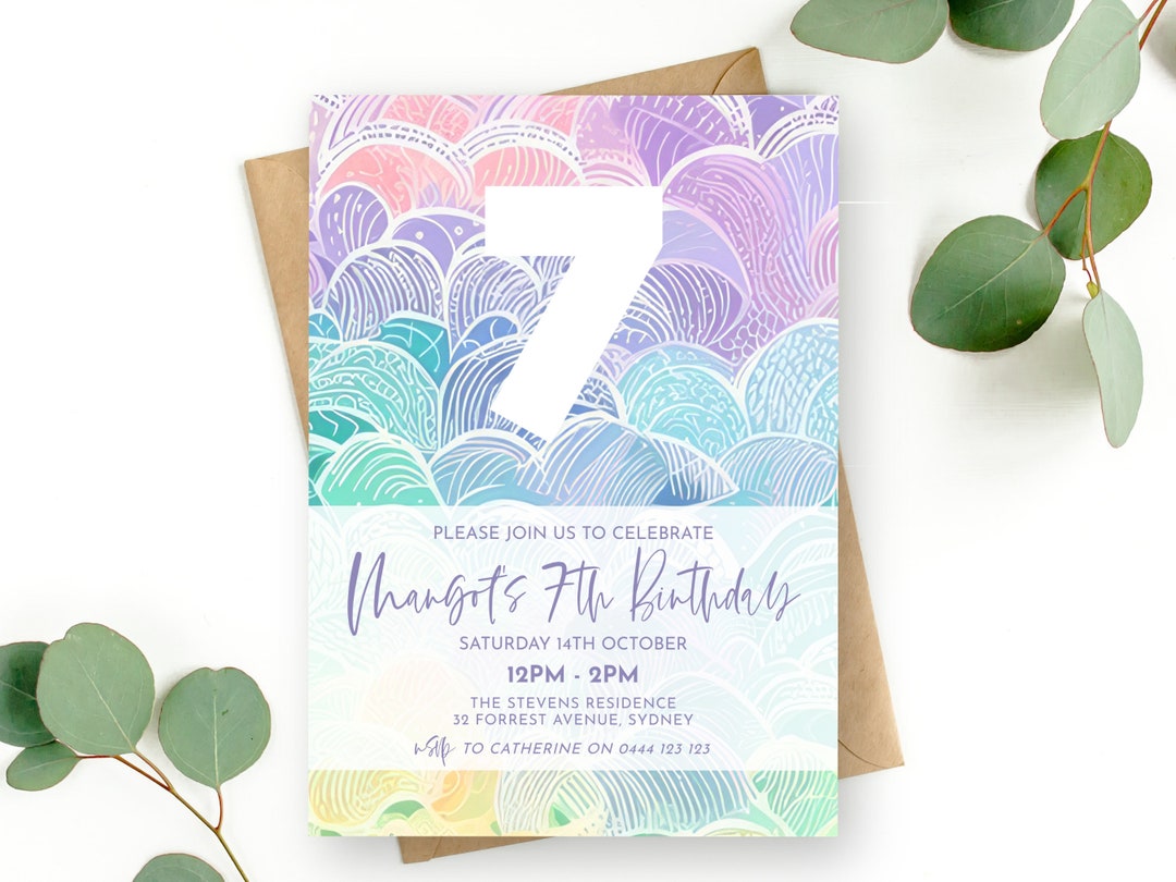 Pastel 7th Birthday Invitation | DIGITAL DOWNLOAD | Pastel Rainbow ...