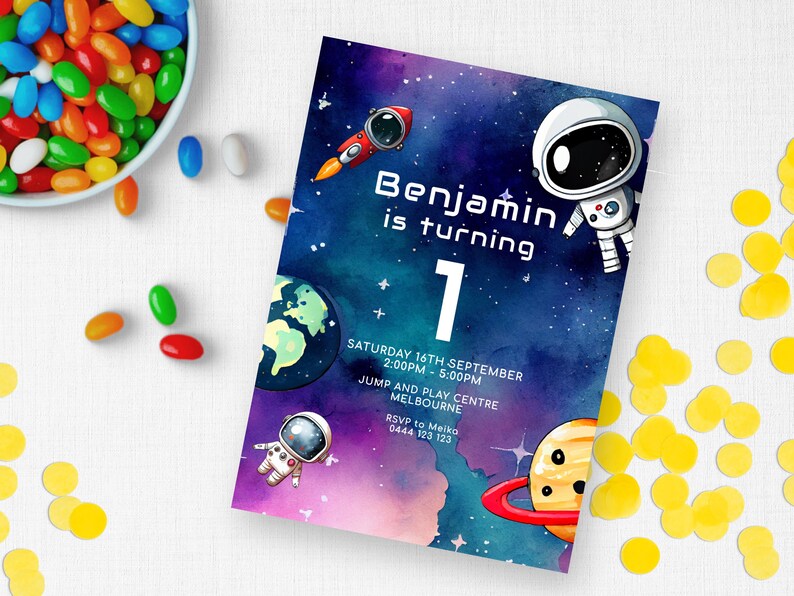 Space 1st Birthday Invitation Digital INSTANT DOWNLOAD Boys First Party ...
