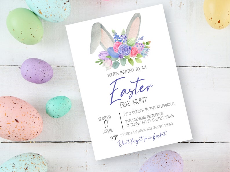Easter Egg Hunt Invitation INSTANT DOWNLOAD Easter Bunny Ears Invite ...