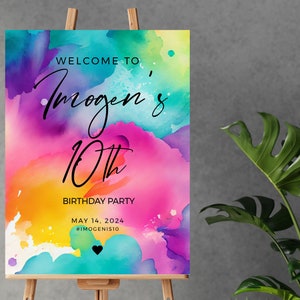 Editable Rainbow Tie Dye Birthday Welcome Sign | INSTANT DOWNLOAD | Any ...