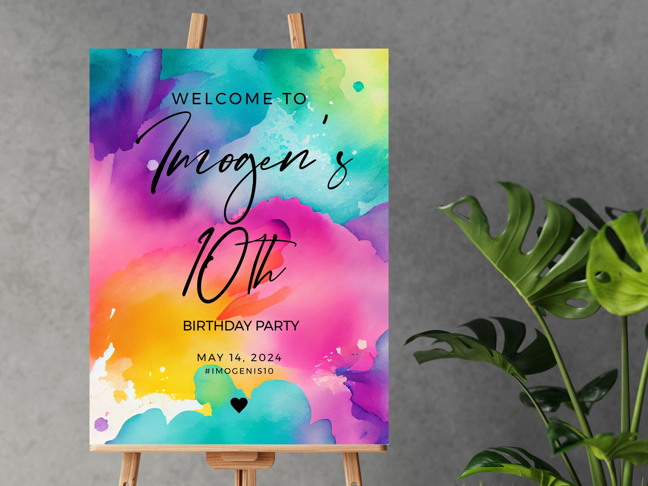 Editable Rainbow Tie Dye Birthday Welcome Sign | INSTANT DOWNLOAD | Any ...