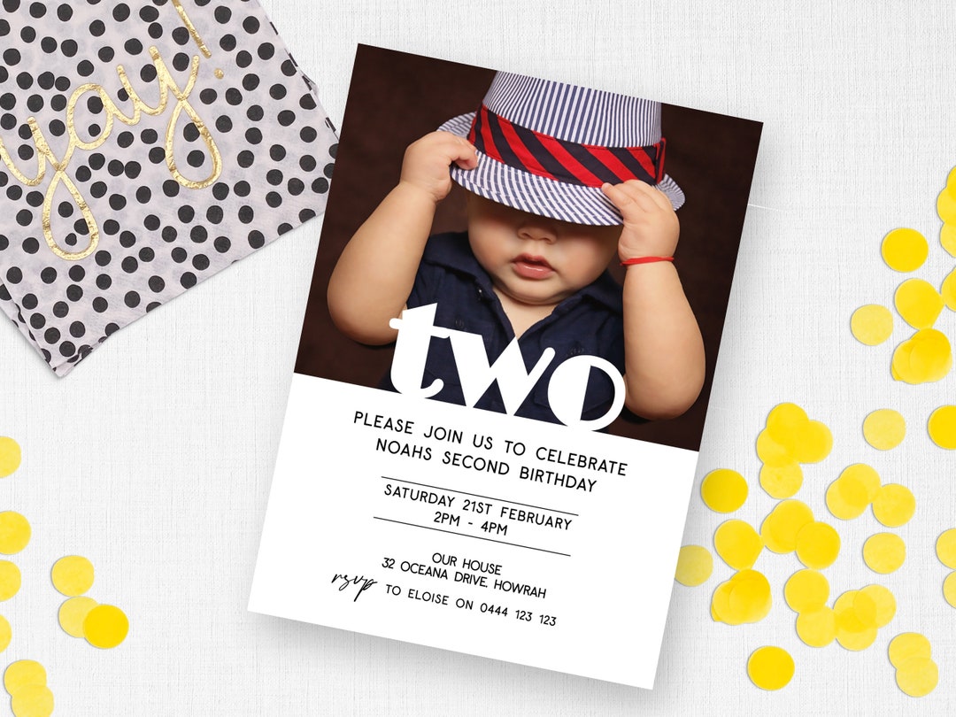 Second Birthday Photo Invitation INSTANT DOWNLOAD Girl or Boy 2nd ...