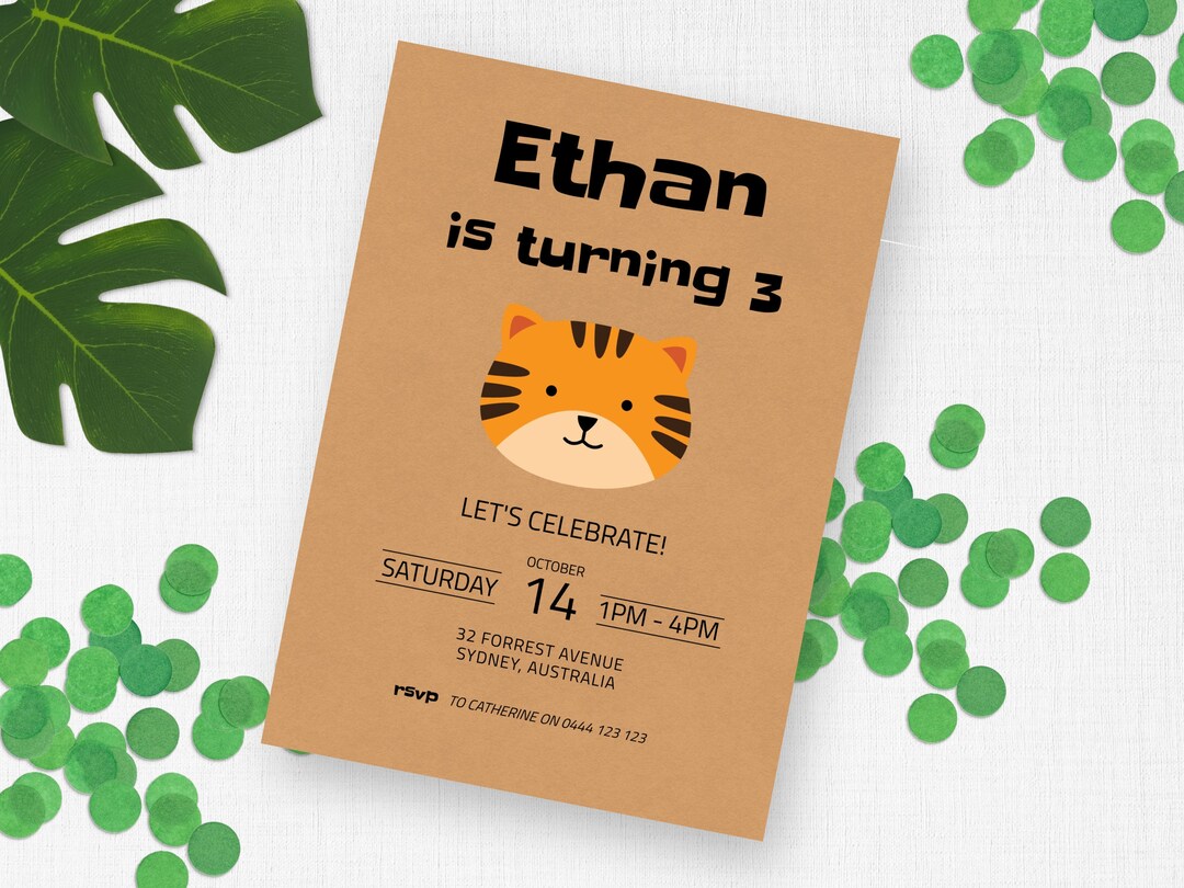 Tiger 3rd Birthday Invitation | INSTANT DOWNLOAD | Girl or Boy Jungle ...