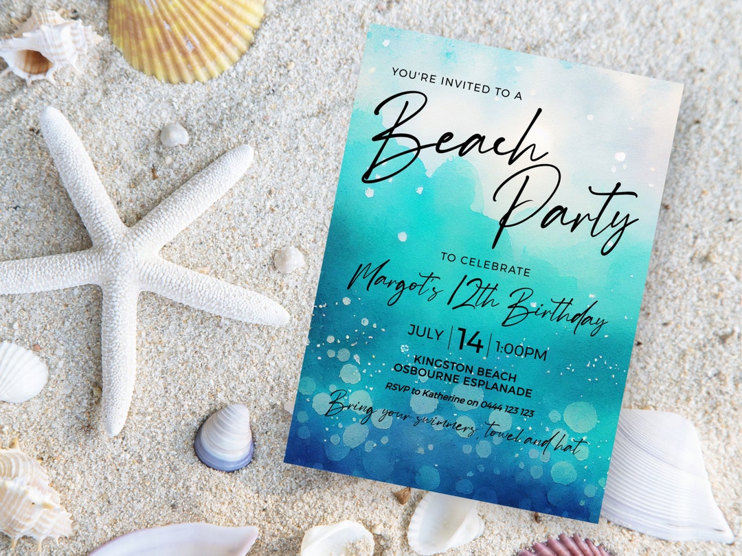 Beach Party 12th Birthday Invitation | INSTANT DOWNLOAD | Girl Boy ...