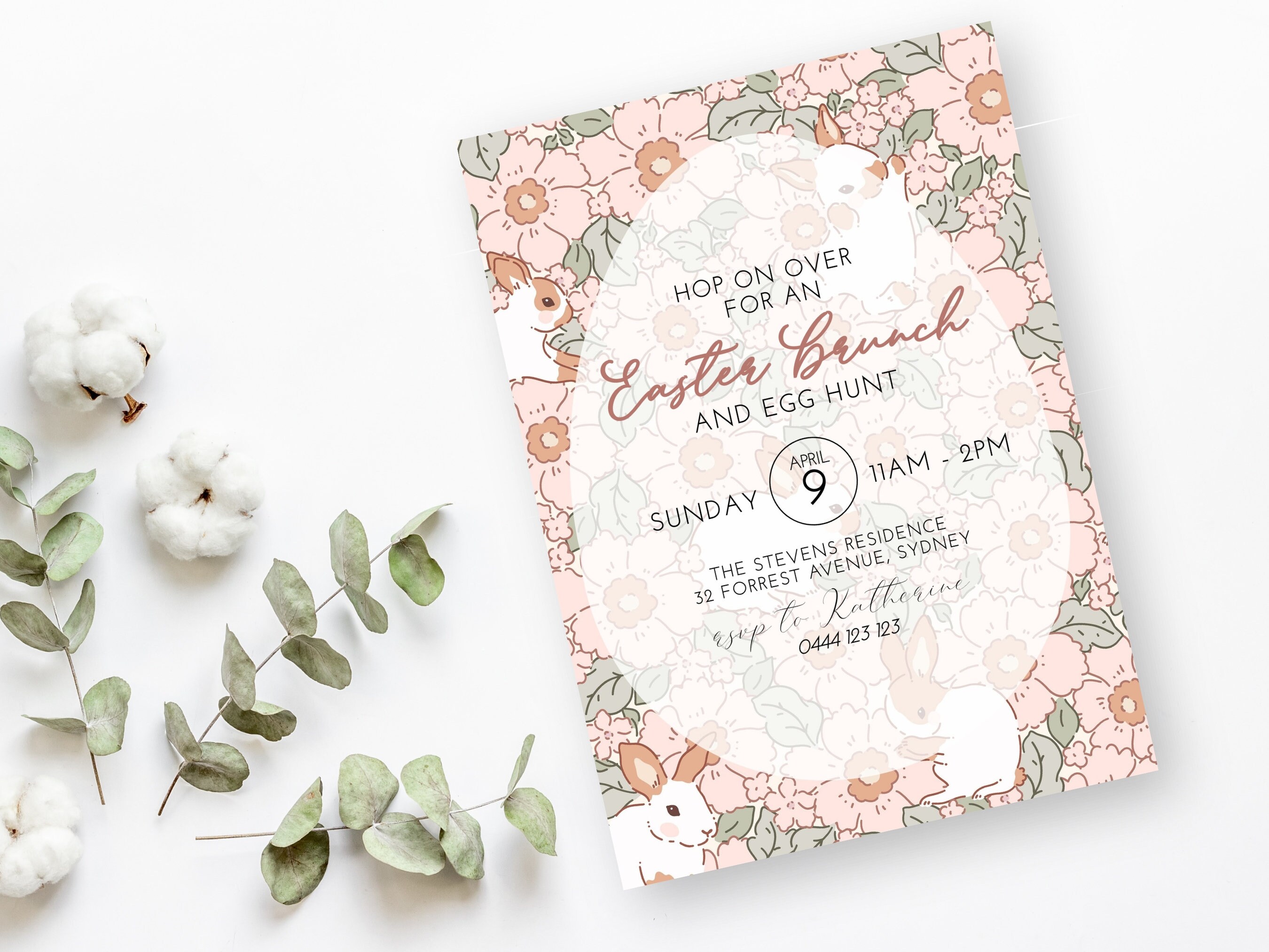 Easter Egg Hunt Invitation INSTANT DOWNLOAD Floral Easter Bunny Invite ...