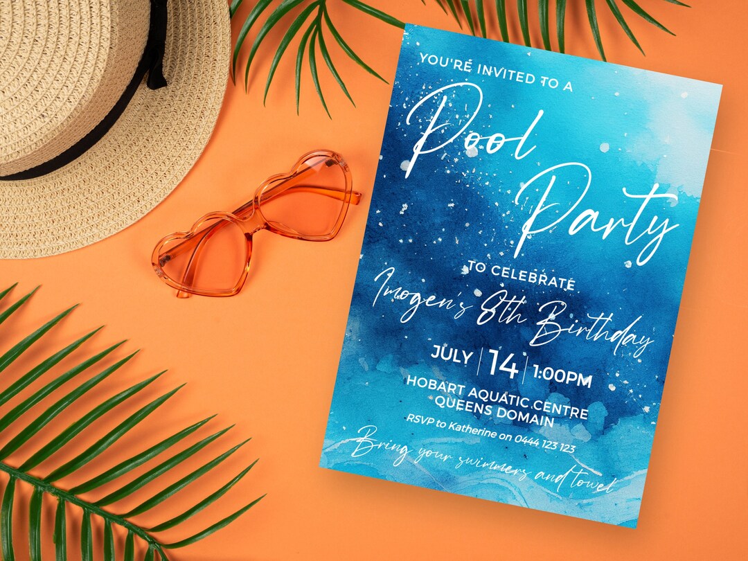Pool Party 8th Birthday Invitation INSTANT DOWNLOAD Girl Boy Eighth ...