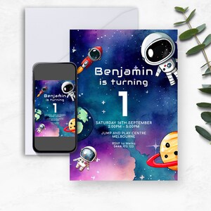 Space 1st Birthday Invitation Digital INSTANT DOWNLOAD Boys First Party ...