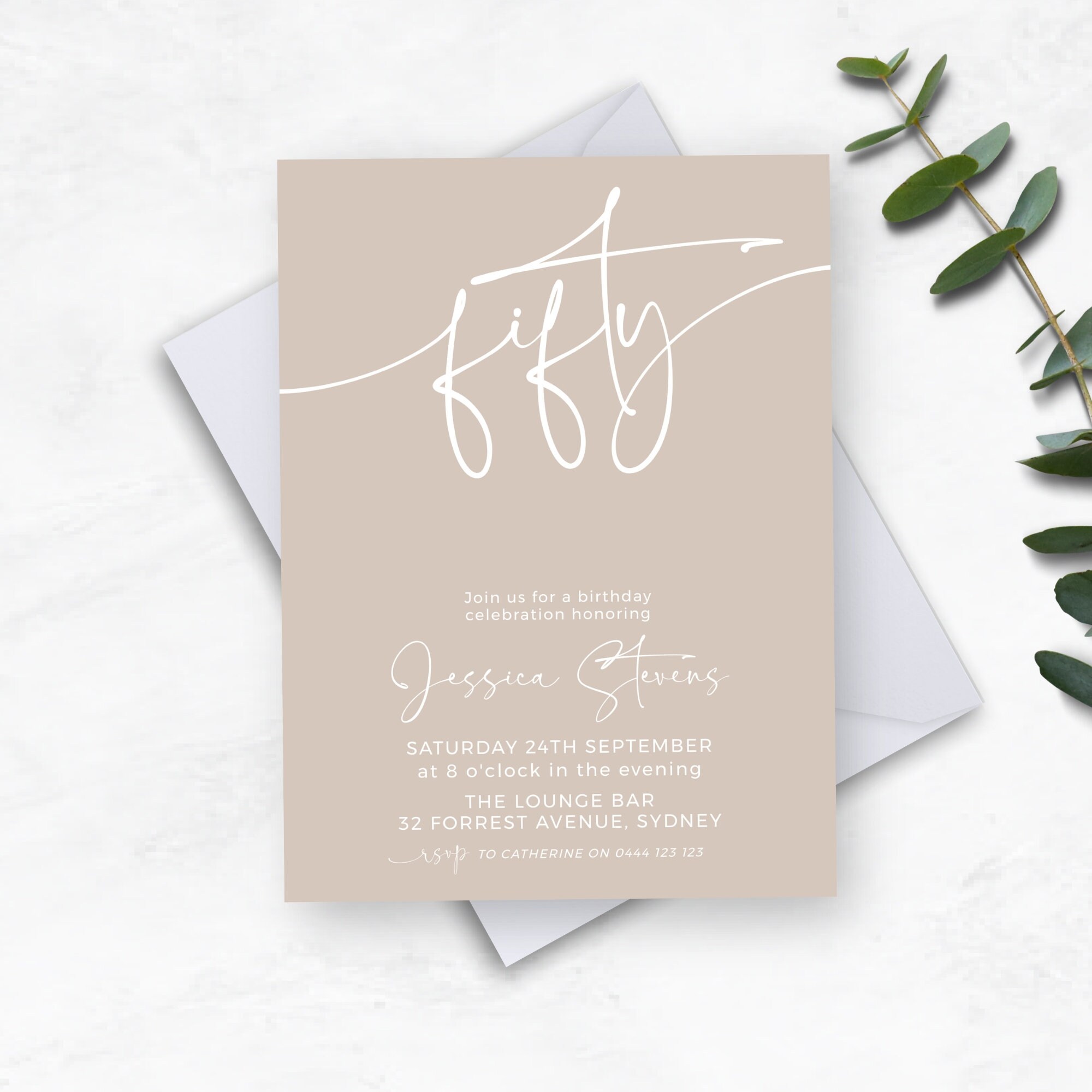 Neutral Tones 50th Birthday Invitation INSTANT DOWNLOAD Boho Beige ...