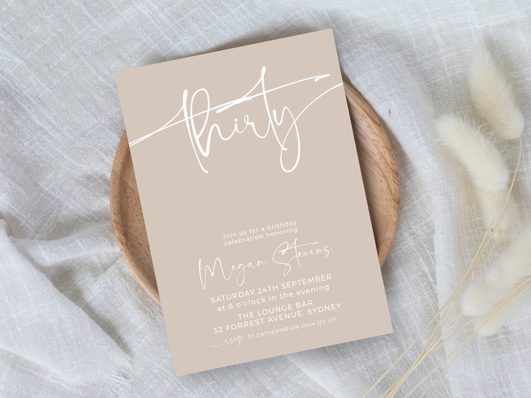 Neutral Tones 30th Birthday Invitation INSTANT DOWNLOAD Beige Minimal ...