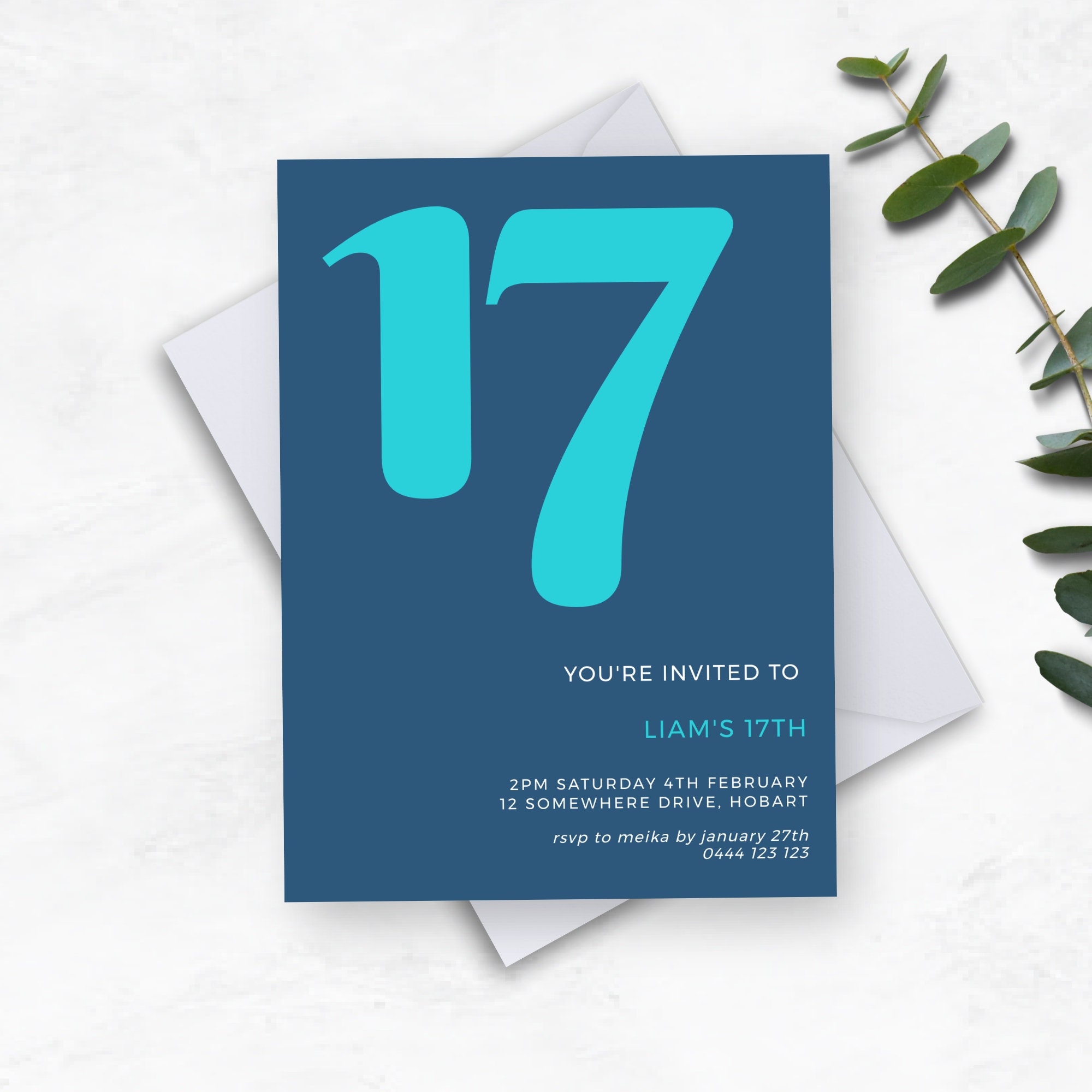 17th Birthday Invitation Digital | Blue and Navy Minimalist | INSTANT ...