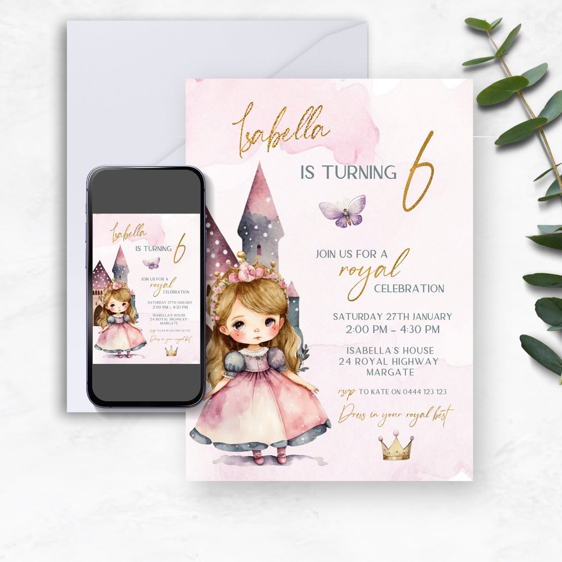 Princess 6th Birthday Invitation | INSTANT DOWNLOAD | Girls Sixth ...