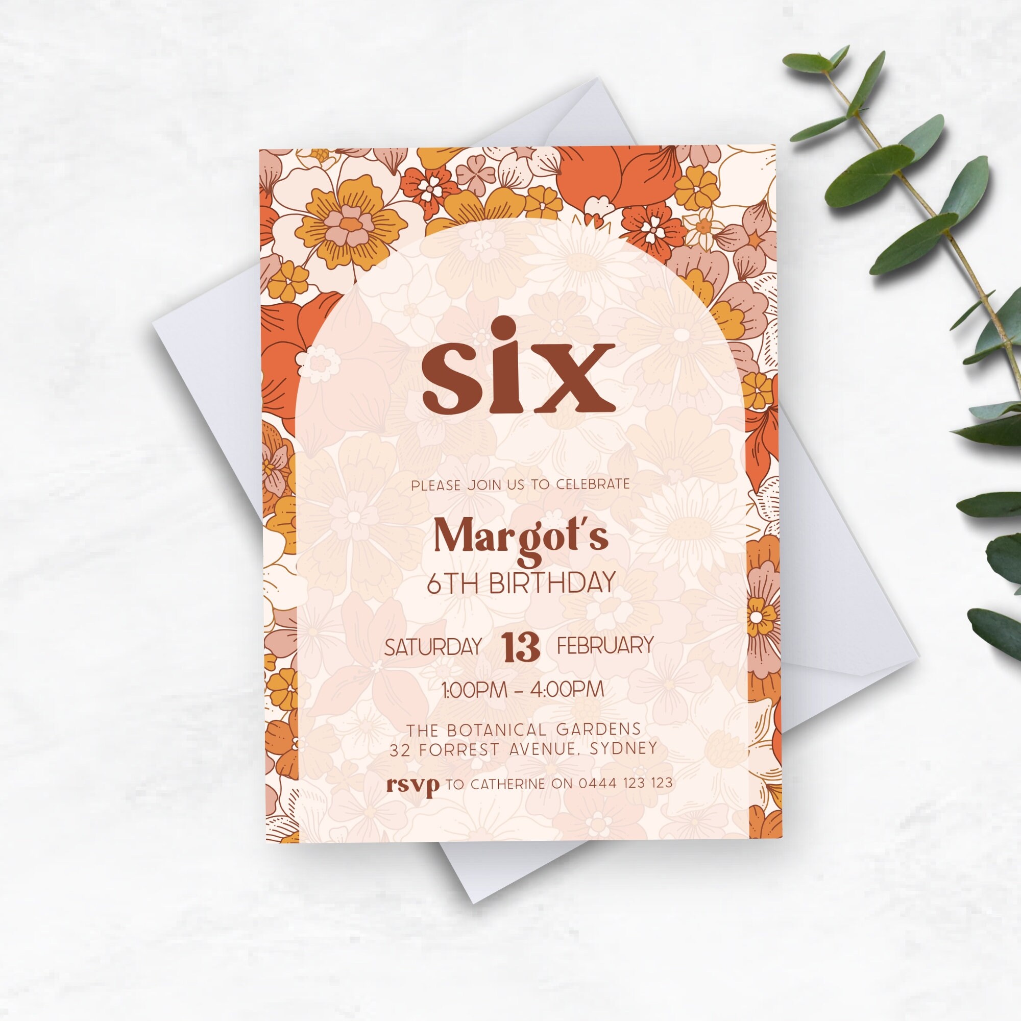 Retro Floral 6th Birthday Invitation | INSTANT DOWNLOAD | Sixth Party ...