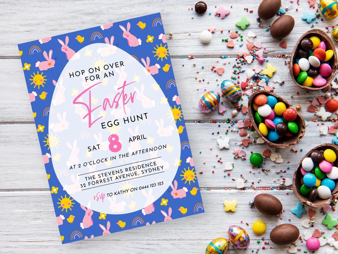 Easter Egg Hunt Invitation INSTANT DOWNLOAD Easter Bunny Invite, Hop ...