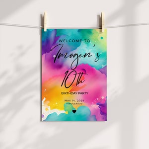 Editable Rainbow Tie Dye Birthday Welcome Sign | INSTANT DOWNLOAD | Any ...