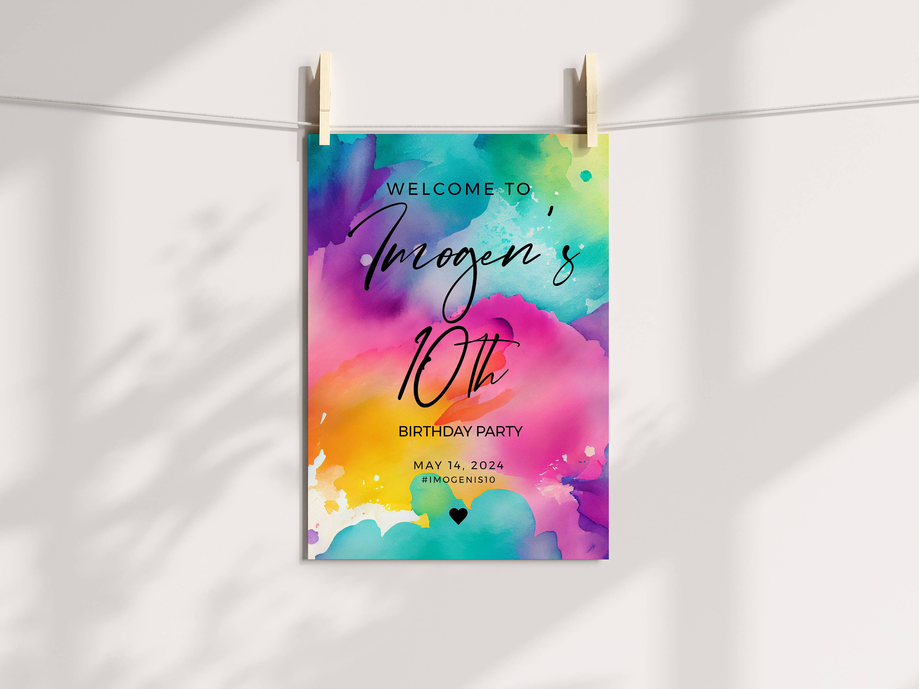 Editable Rainbow Tie Dye Birthday Welcome Sign | INSTANT DOWNLOAD | Any ...