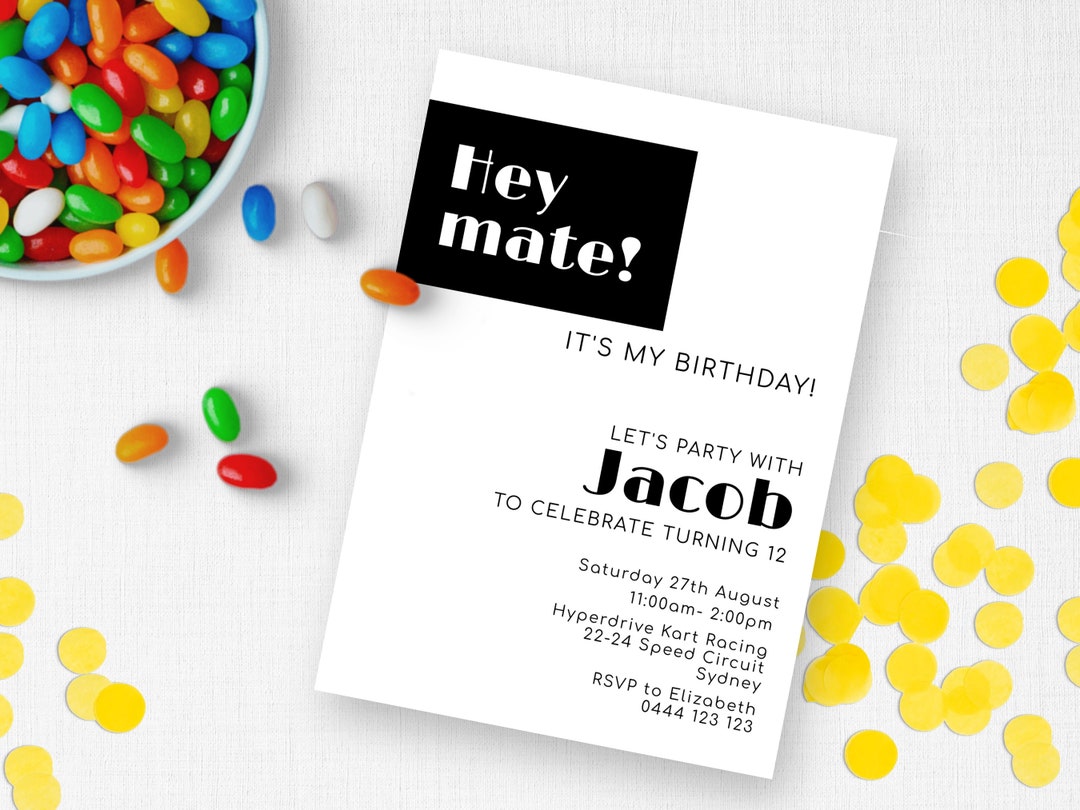 Hey Mate 12th Birthday Invitation INSTANT DOWNLOAD Digital Teen Tween ...
