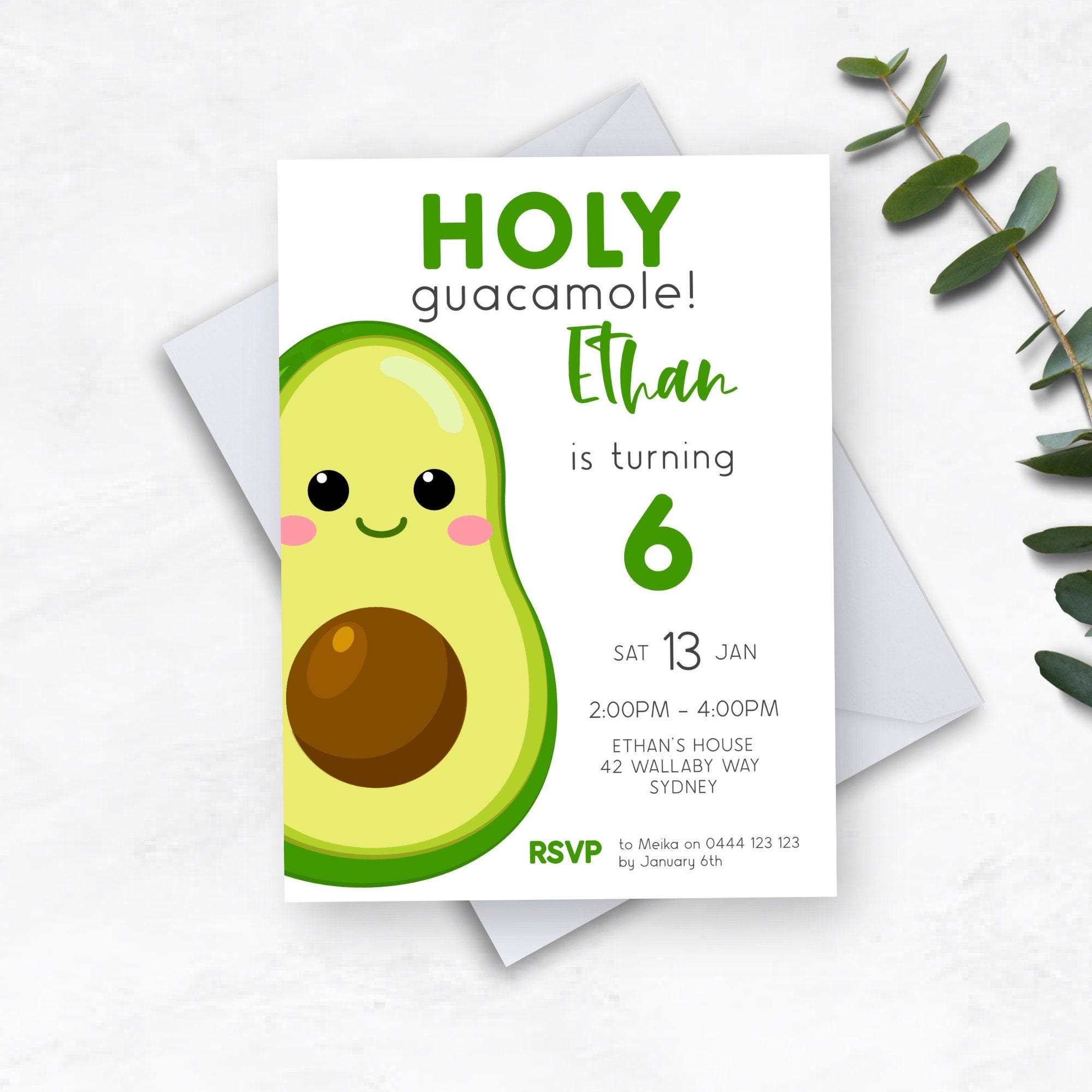 Avocado 6th Birthday Invitation | INSTANT DOWNLOAD | Sixth Birthday ...