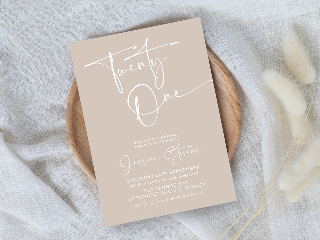 Neutral Tones 21st Birthday Invitation INSTANT DOWNLOAD Beige Minimal ...