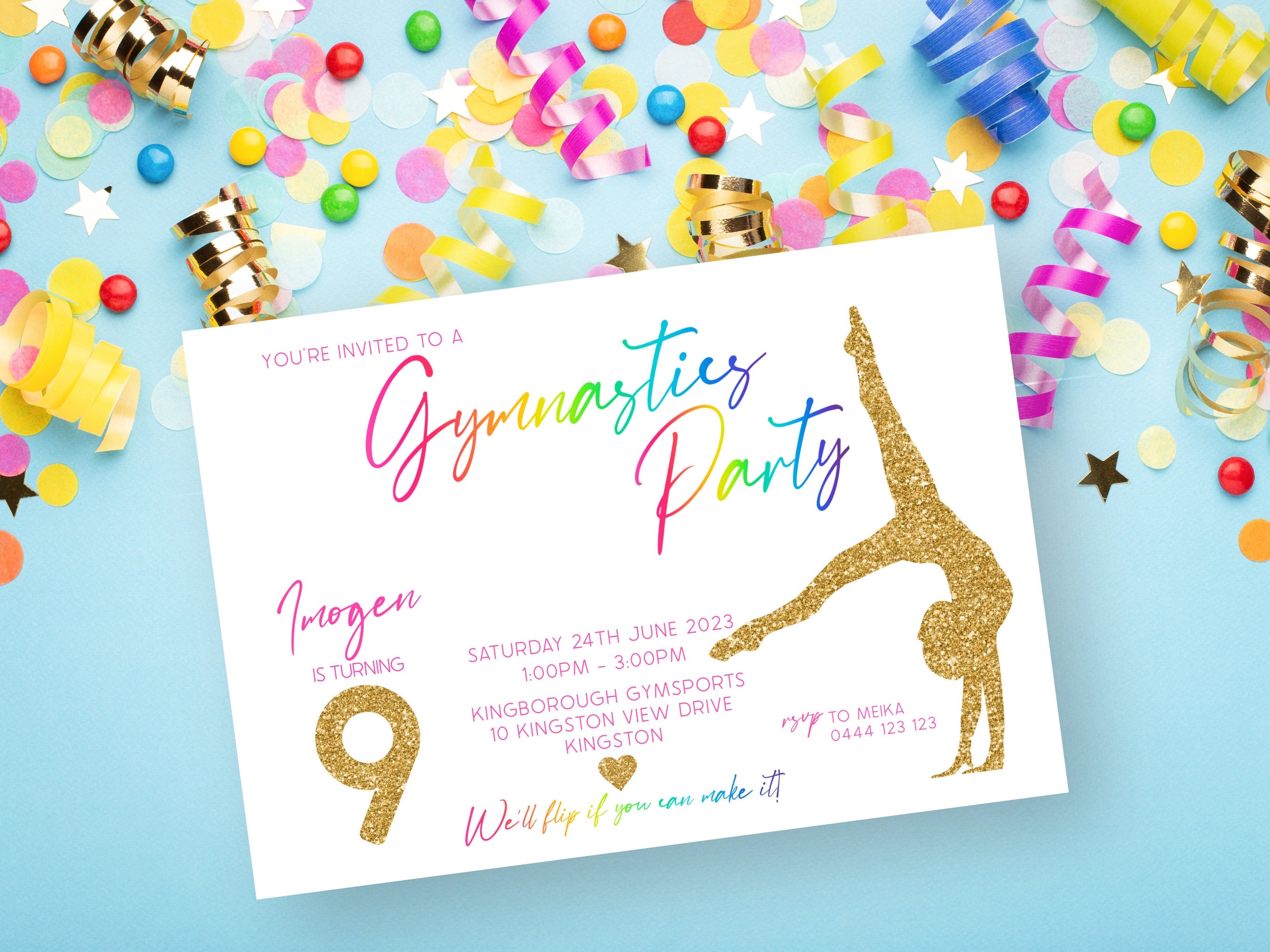 Gymnastics Girls 9th Birthday Invitation | INSTANT DOWNLOAD | Ninth ...