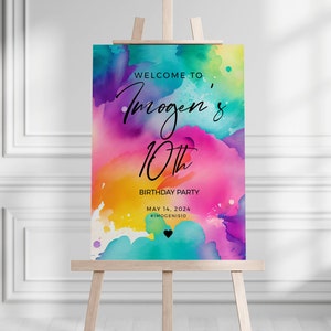 Editable Rainbow Tie Dye Birthday Welcome Sign | INSTANT DOWNLOAD | Any ...