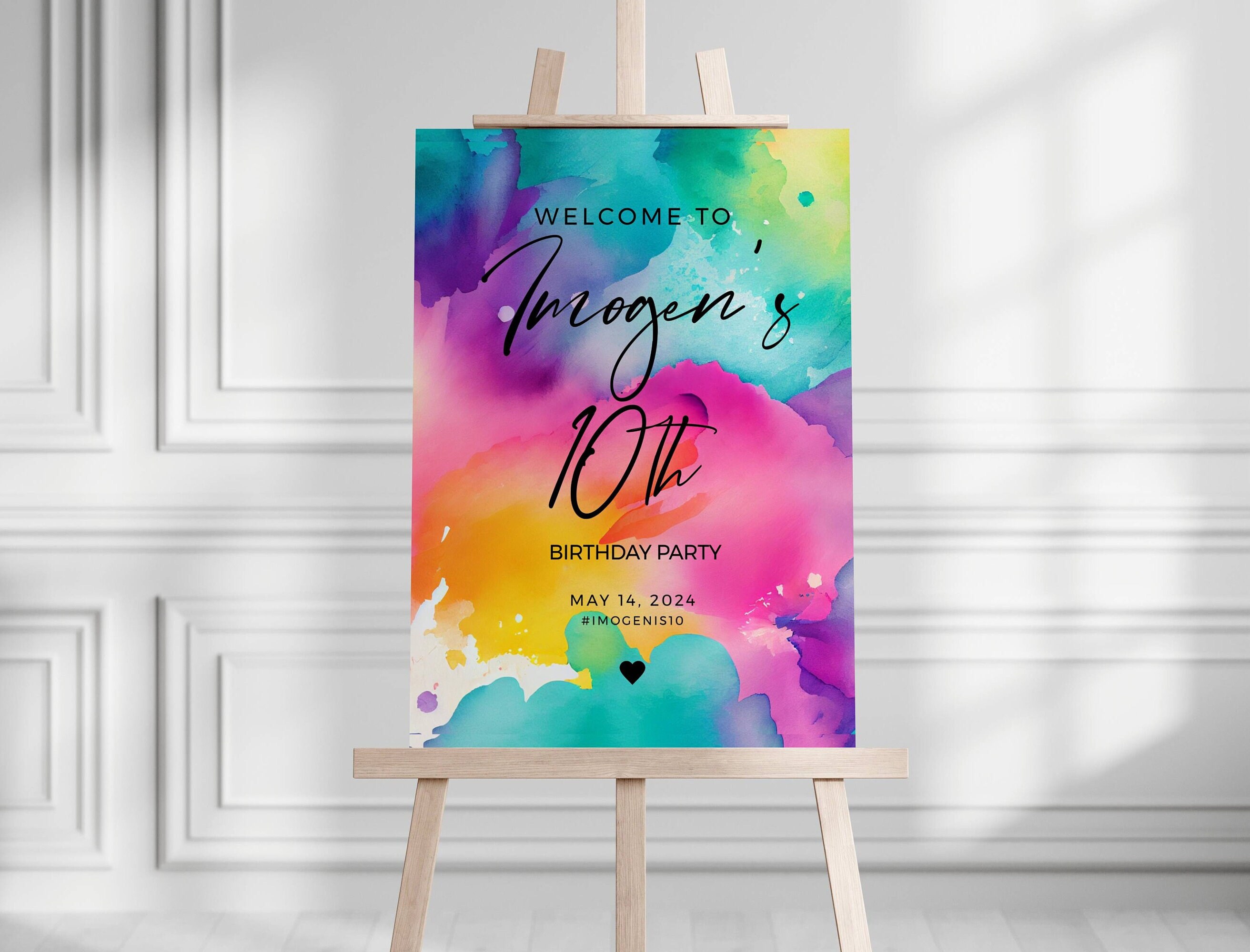 Editable Rainbow Tie Dye Birthday Welcome Sign | INSTANT DOWNLOAD | Any ...