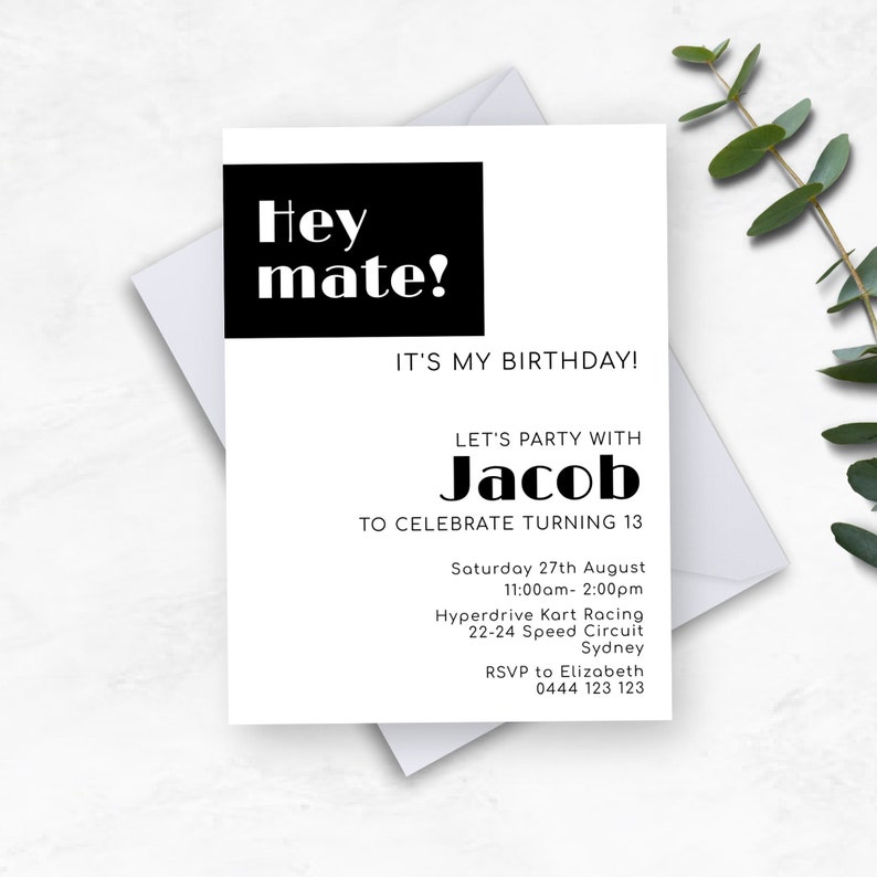 Hey Mate 13th Birthday Invitation INSTANT DOWNLOAD Digital Teen Boy ...