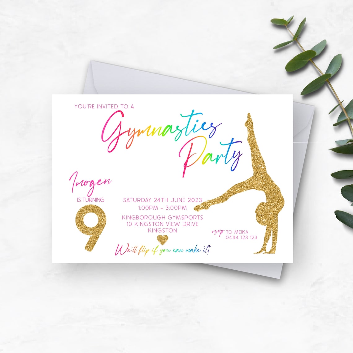 Gymnastics Girls 9th Birthday Invitation | INSTANT DOWNLOAD | Ninth ...
