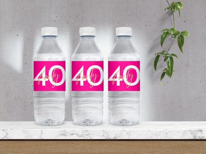 Hot Pink 40th Birthday Water Bottle Labels | INSTANT DOWNLOAD | Party ...