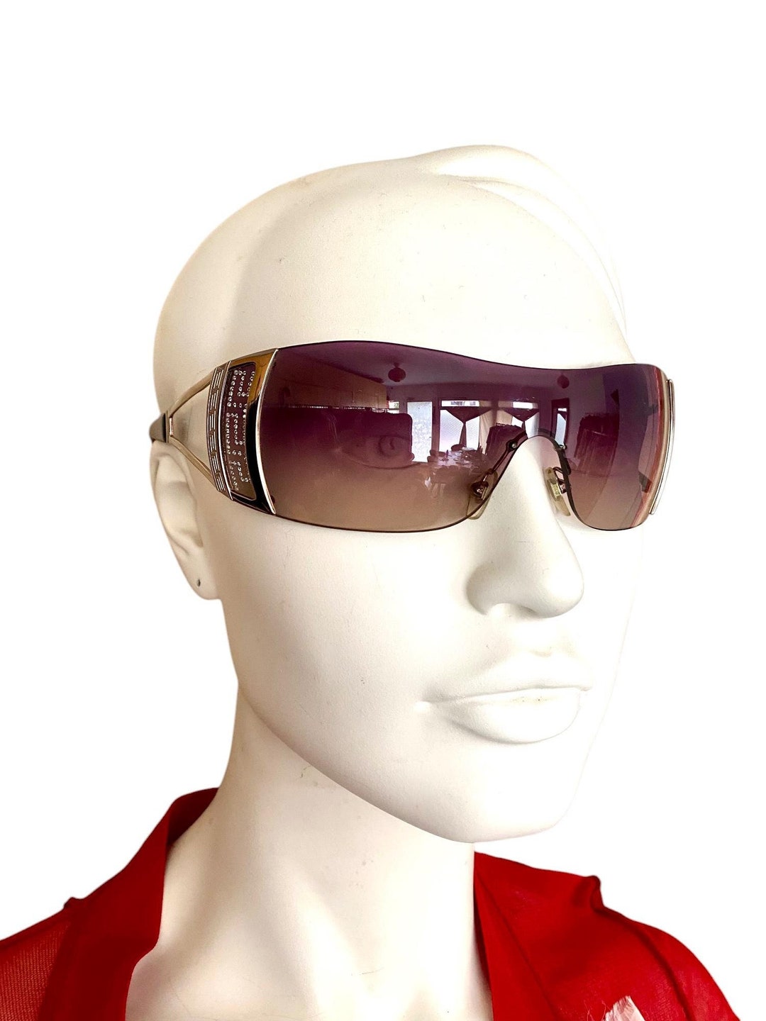 Vintage Versace 2058-B Rhinestone Shield Sunglasses: 90s Ombre Lens - Etsy