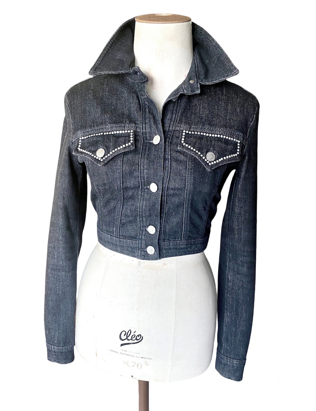 Versace 90s Denim Cropped Jacket Rhinestones 90s Versace Jeans Couture ...