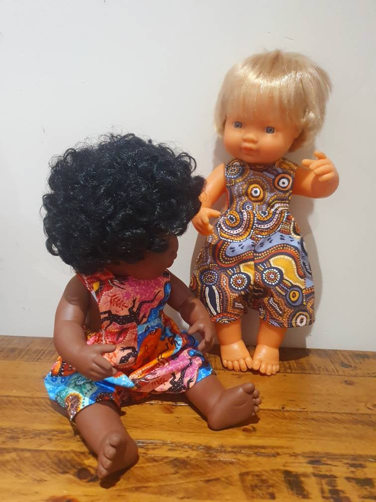 Miniland 38cm 32cm dolls overalls boys handmade aboriginal indiginous ...