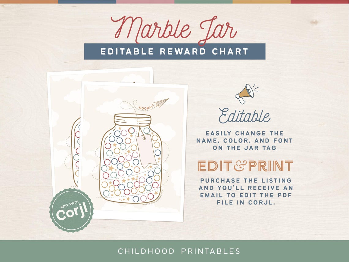 Marble Jar Reward Chart: Customizable Kids Routine (digital Download ...
