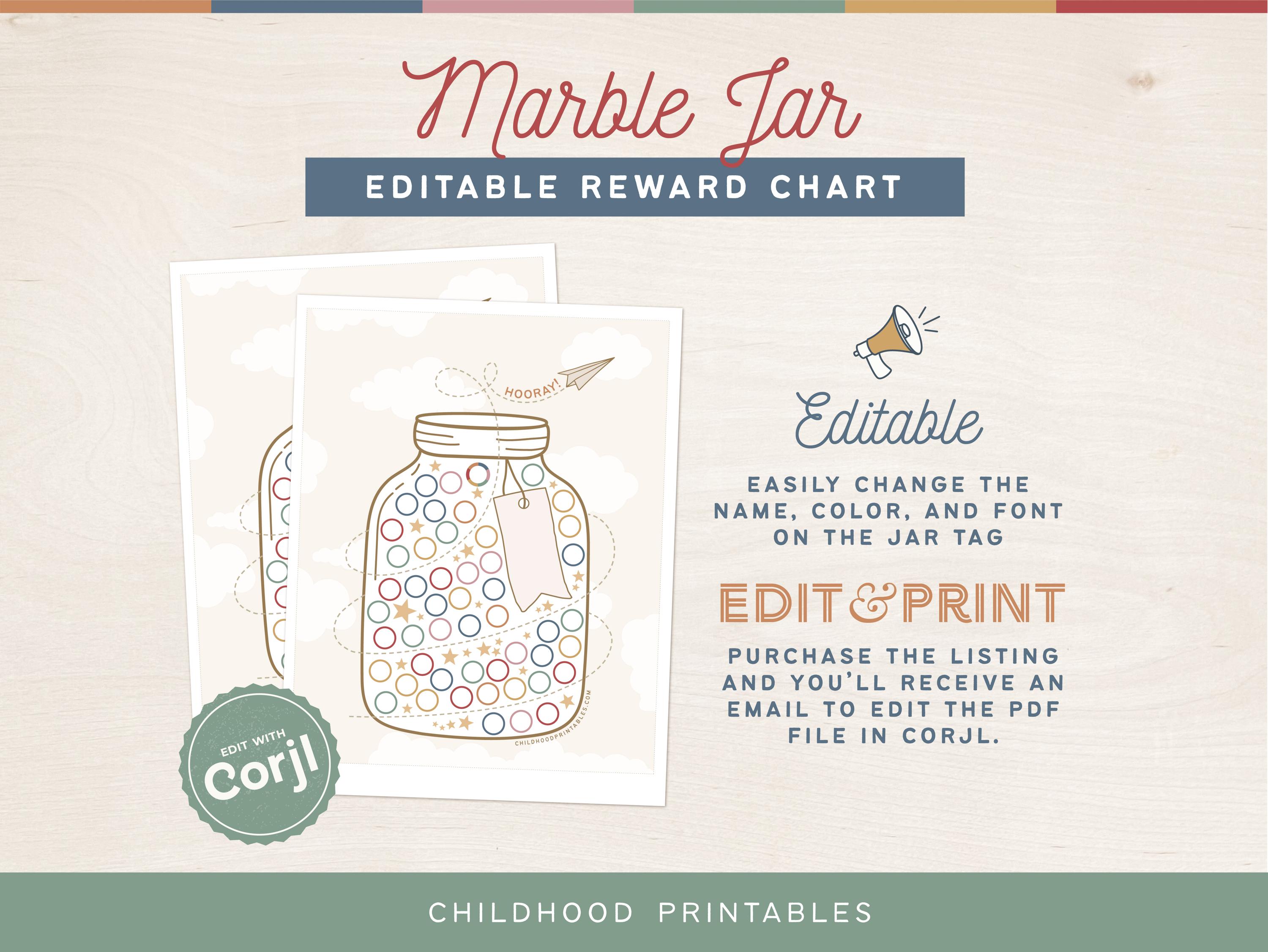 Marble Jar Reward Chart: Customizable Kids Routine (digital Download ...