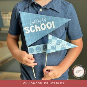 Back to School Retro Blue Pennant Set Printable, First Day of School ...