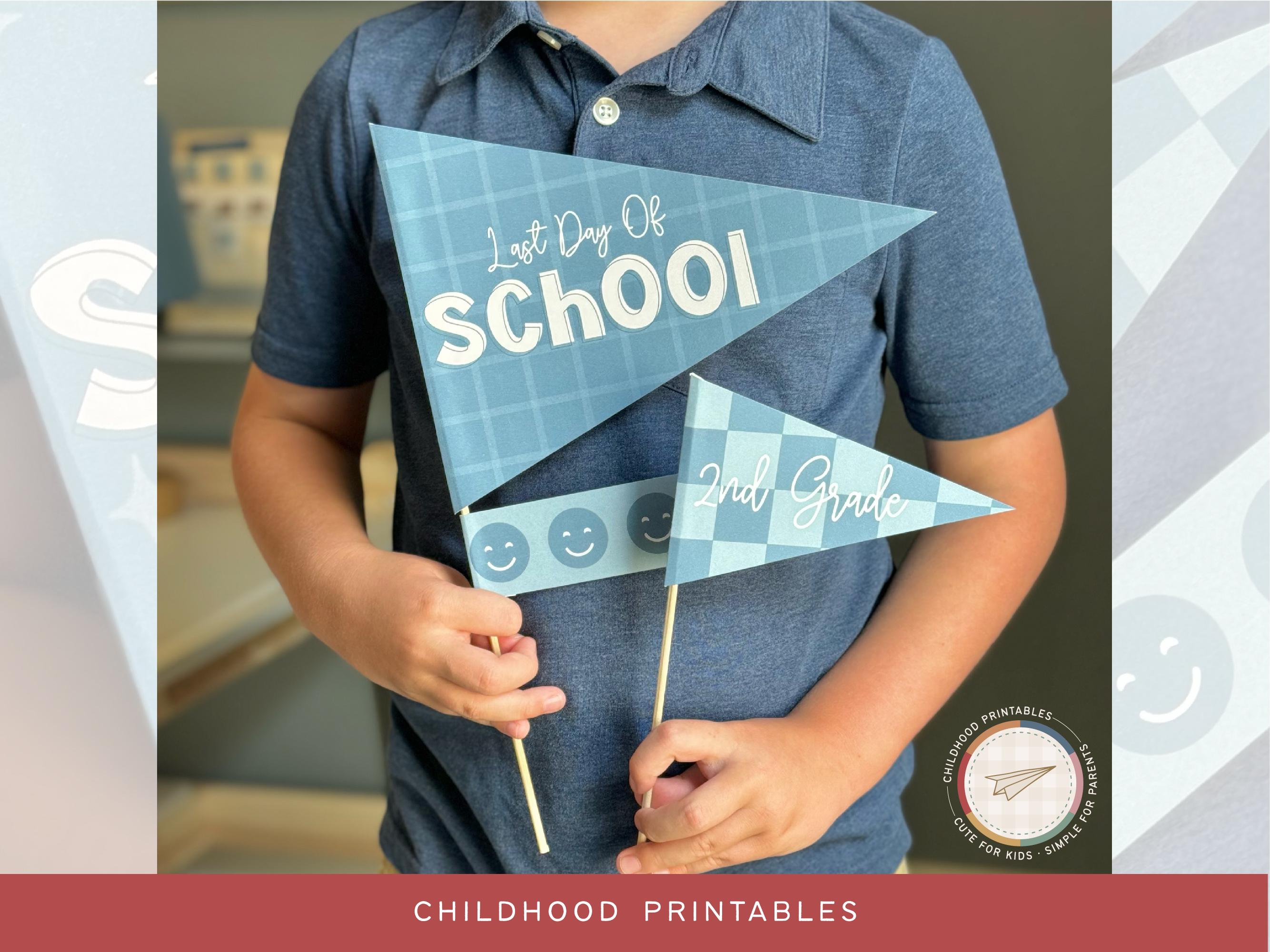 Back to School Retro Blue Pennant Set Printable, First Day of School ...