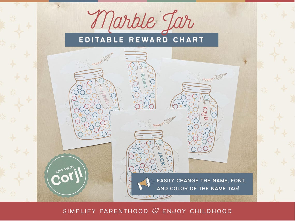 Marble Jar Reward Chart: Customizable Kids Routine (digital Download ...