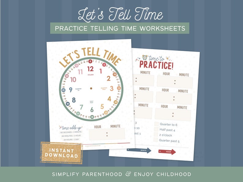 Learn to Tell Time, Instant Download Analog Clock Printable for Kids ...