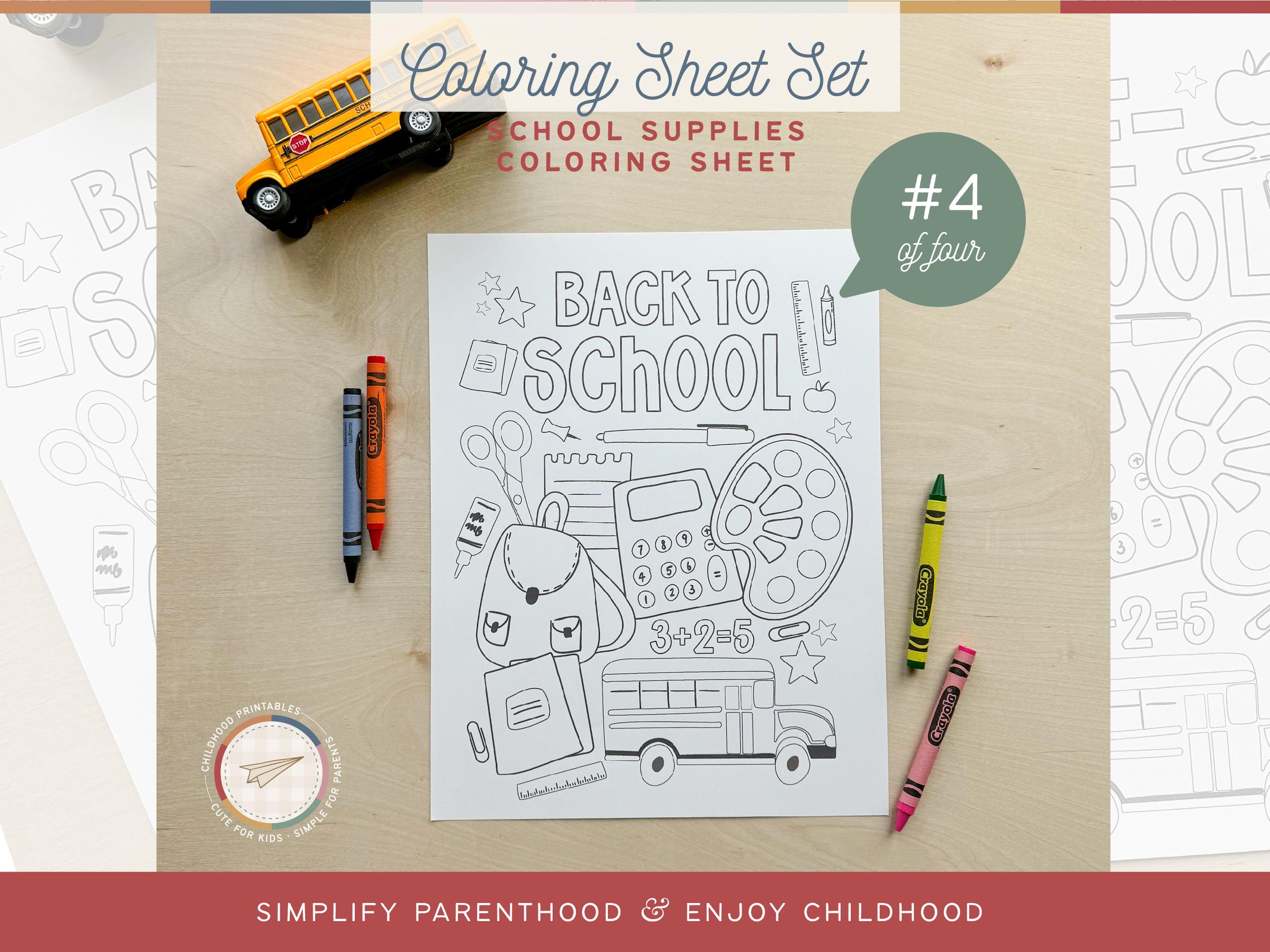 Back to School Coloring Pages: School Supplies Activity Sheets (digital ...