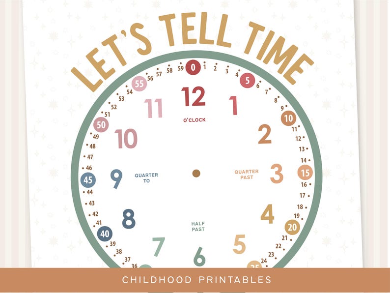 Learn to Tell Time, Instant Download Analog Clock Printable for Kids ...