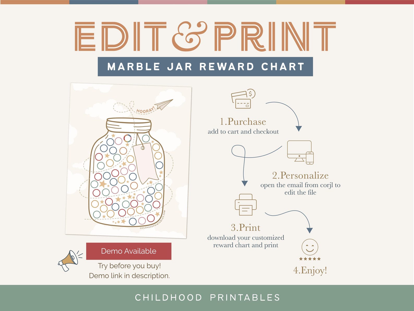 Instant Download, Marble Jar Reward Chart for Kids, Kids Routine Chart ...