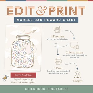 Instant Download, Marble Jar Reward Chart for Kids, Kids Routine Chart ...