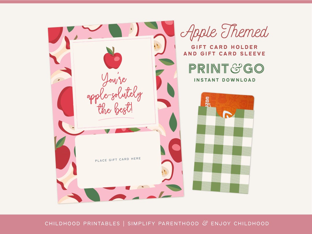 Printable Teacher Apple Gift Card Holder Set, Teacher Appreciation ...