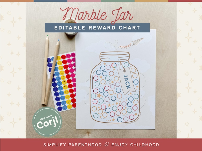Instant Download, Marble Jar Reward Chart for Kids, Kids Routine Chart ...