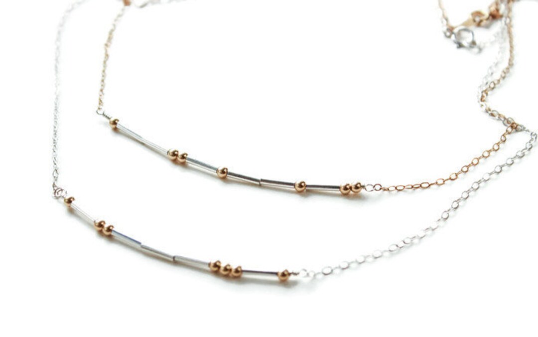 Name Necklace - Morse Code Jewelry, Mixed Metal. Chose Your Word and ...