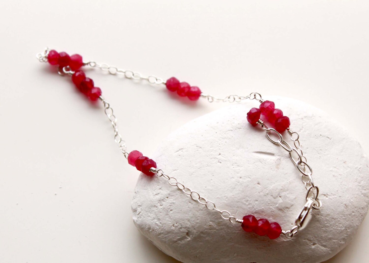 Sterling Silver Anklet With Ruby Gemstone.beach Style, Resort Jewelry. Ruby Jade Anklet ...